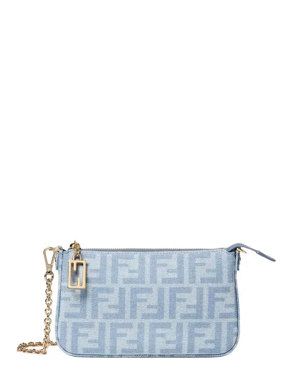 Fendi Tube Pouch Light Blue Ff Denim Pouch - [light Blue]